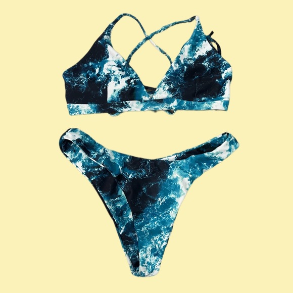 Swim | Wave Patterned Cheeky Bikini With Corset Back | Poshmark